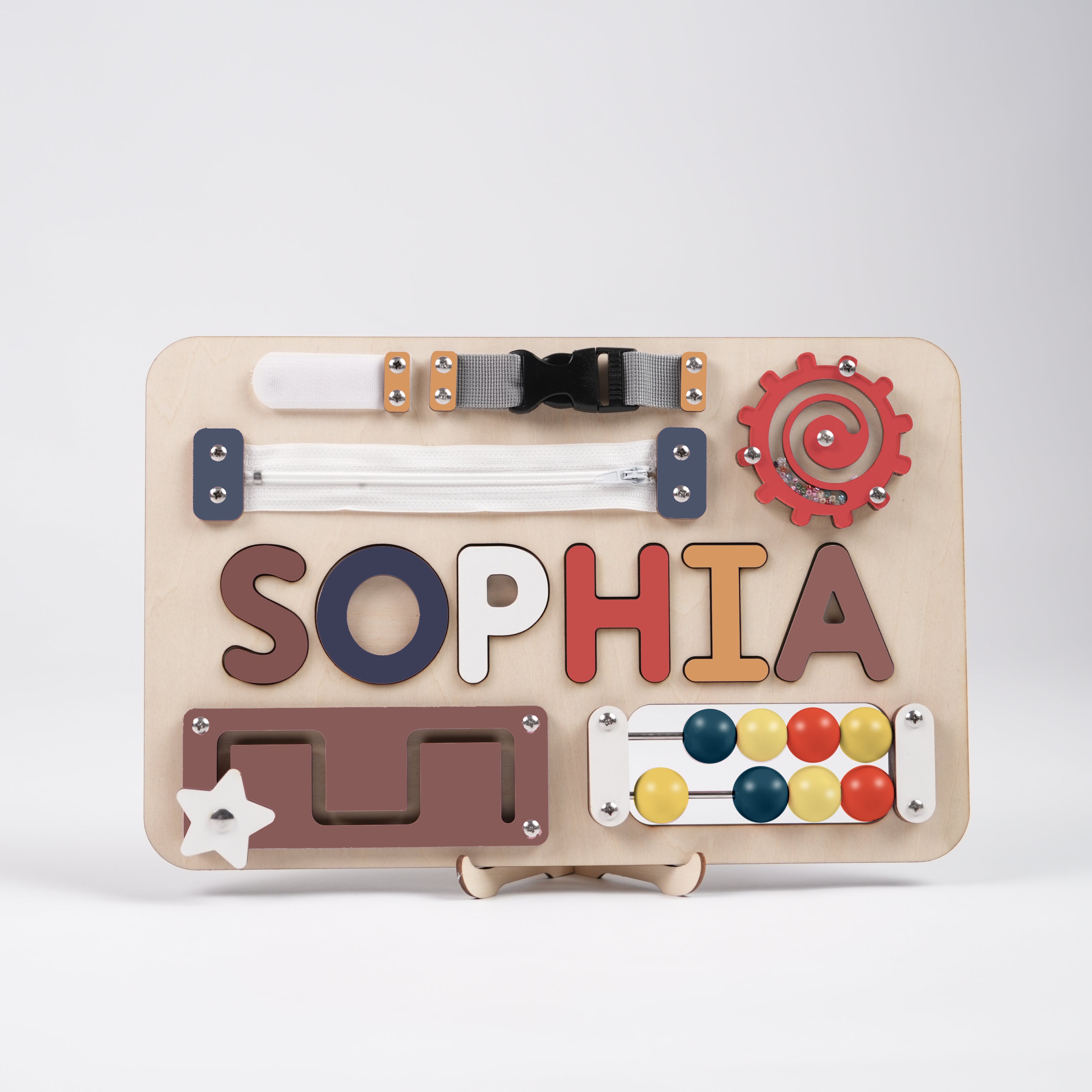 Personalized Busy Board with Letters – Customizable Montessori Sensory