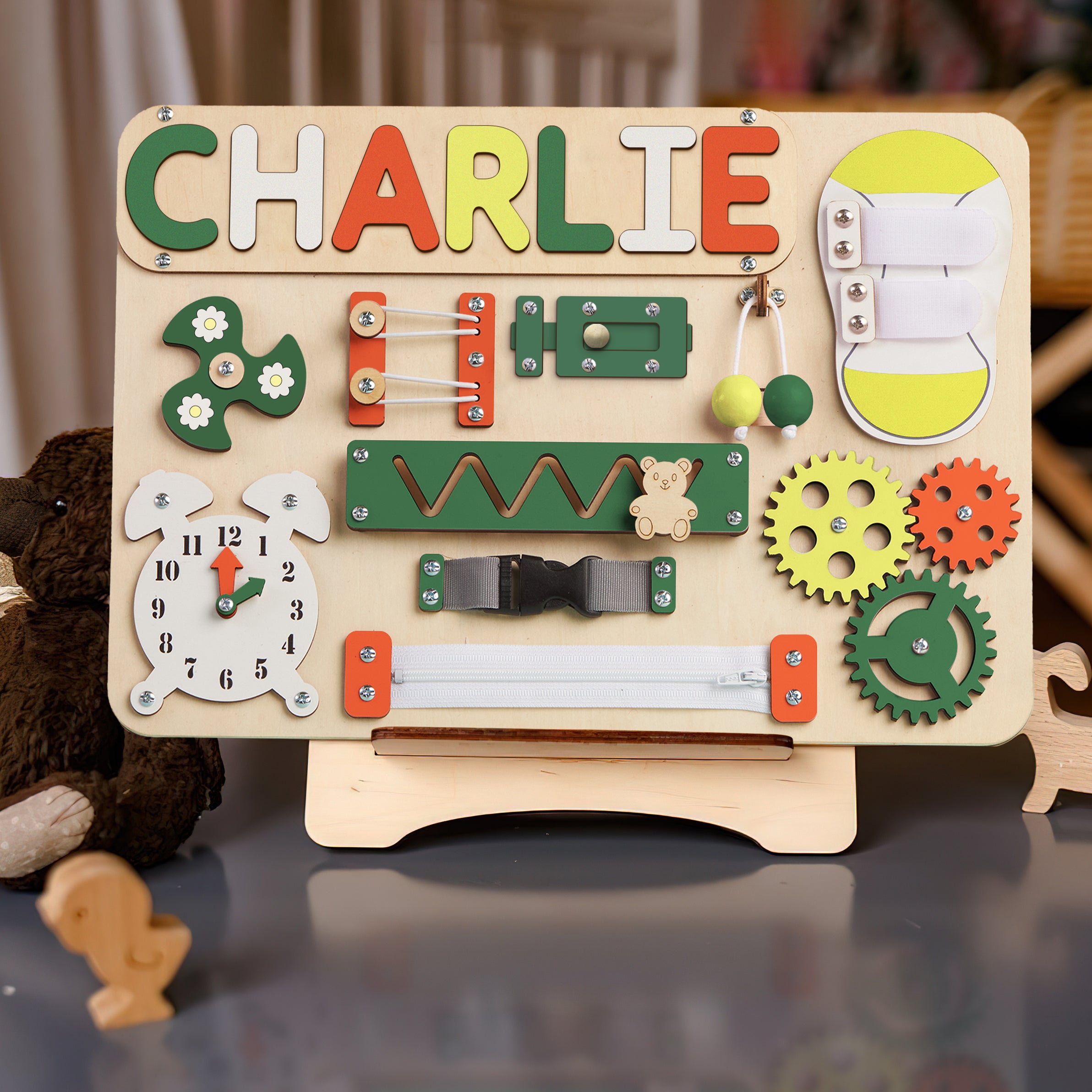 Personalized Busy Board with Letters – Customizable Montessori Sensory