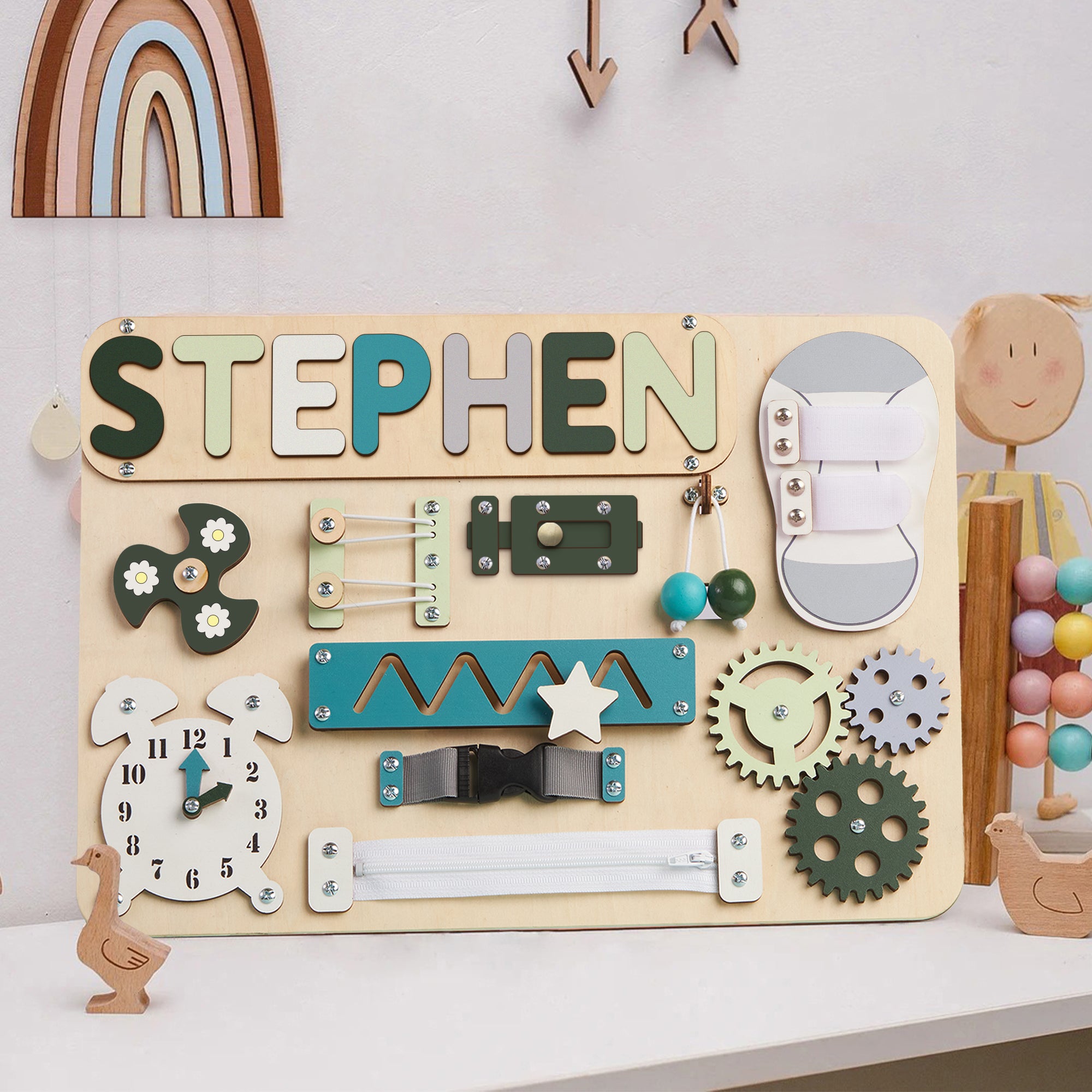 Personalized Busy Board with Letters – Customizable Montessori Sensory